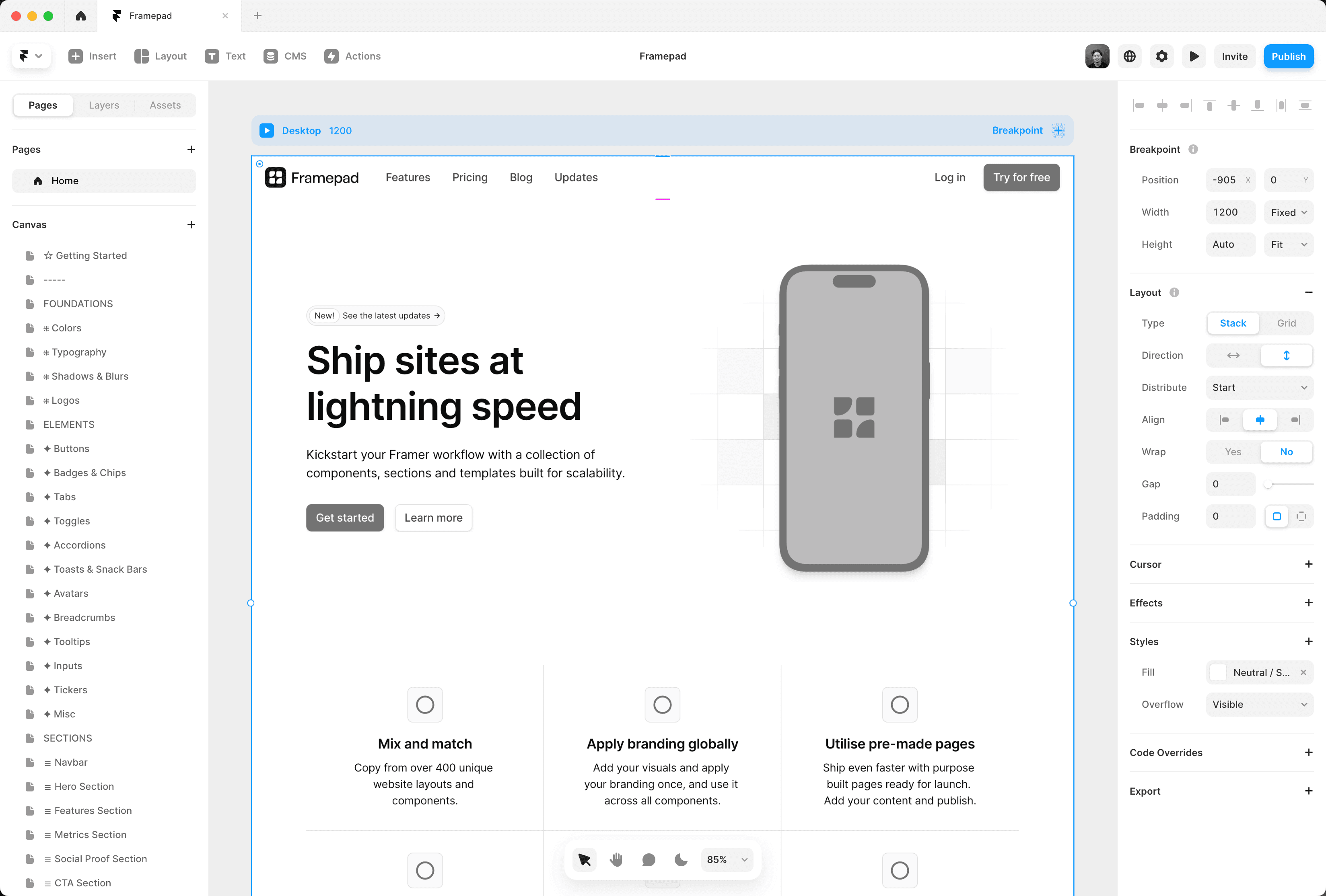 Framepad - Framer UI Kit & Design System