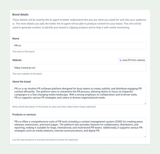 Generate better AI content with brand context. | PR.co