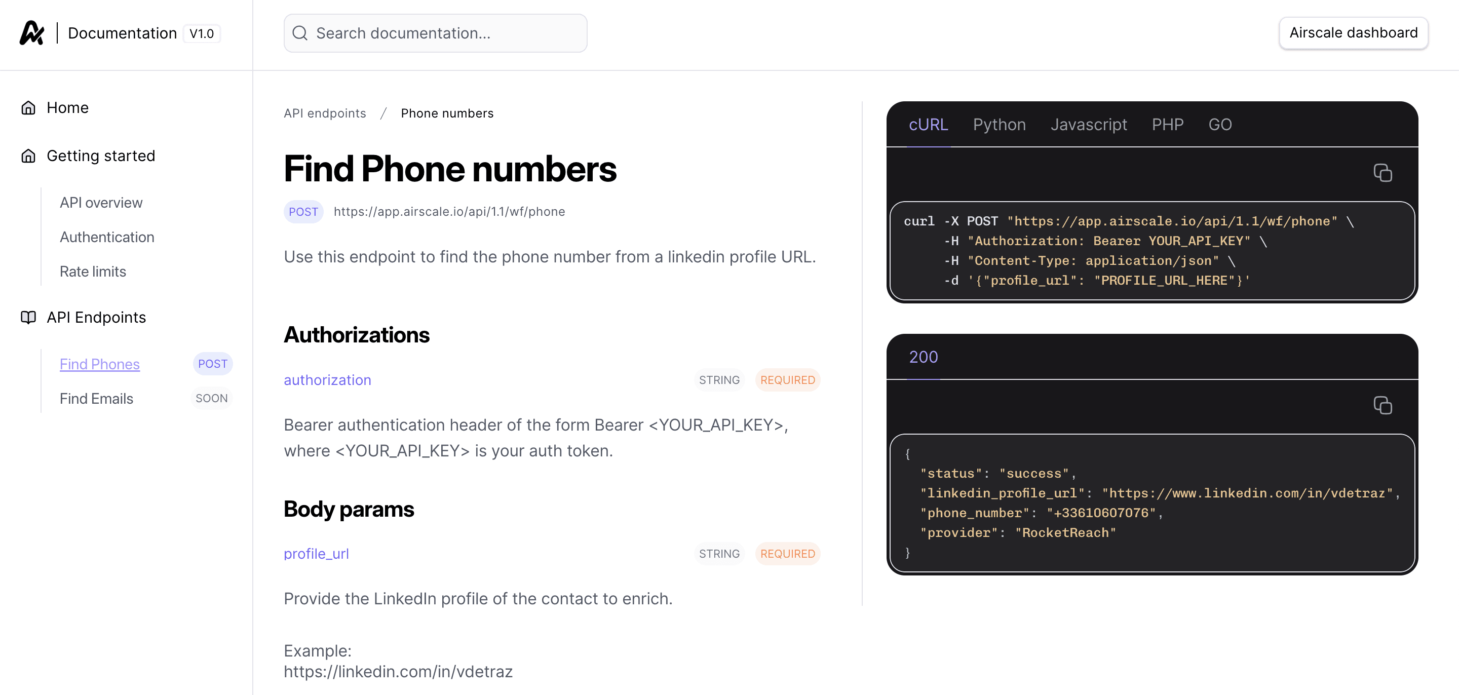 Airscale API documentation