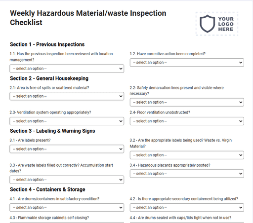 Weekly Hazardous Material/waste Inspection Checklist for Mobile, Tablet ...