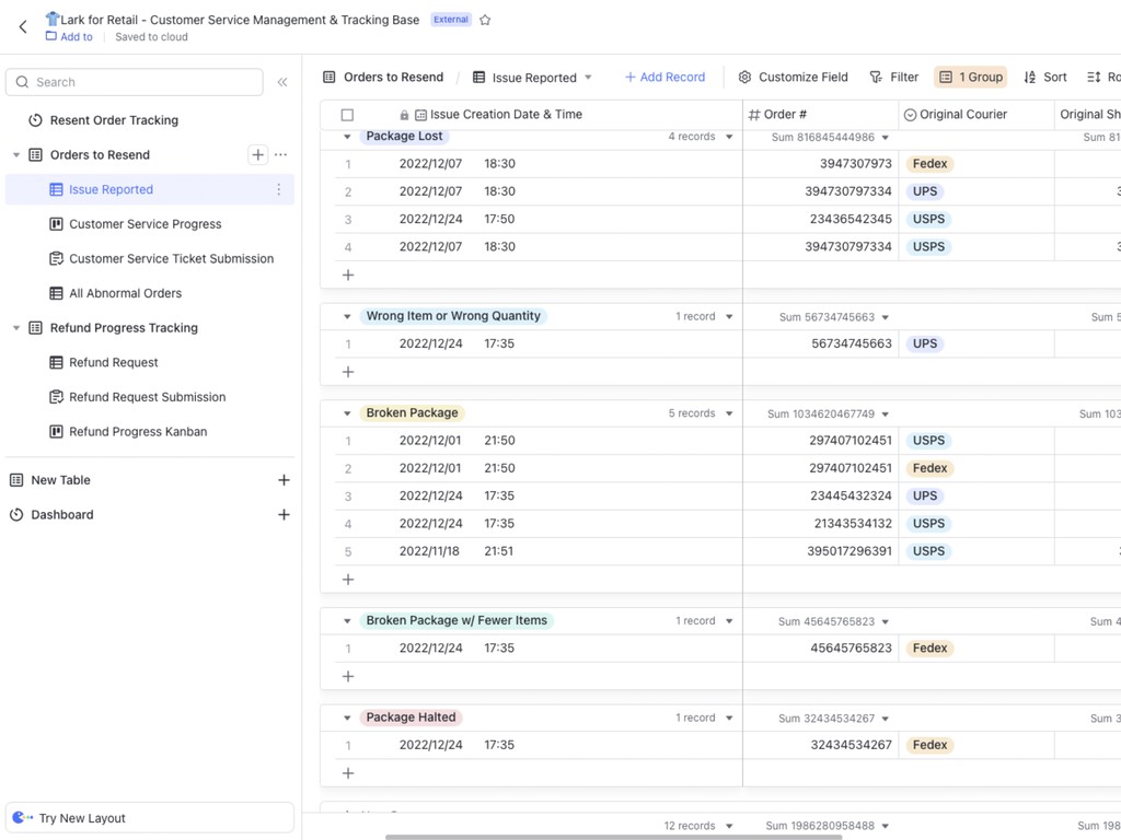 Customer Service Management & Tracking Base Template | Lark Templates