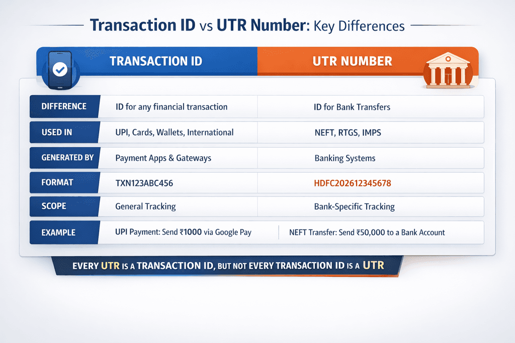 Transaction ID vs UTR Number: Differences Explained