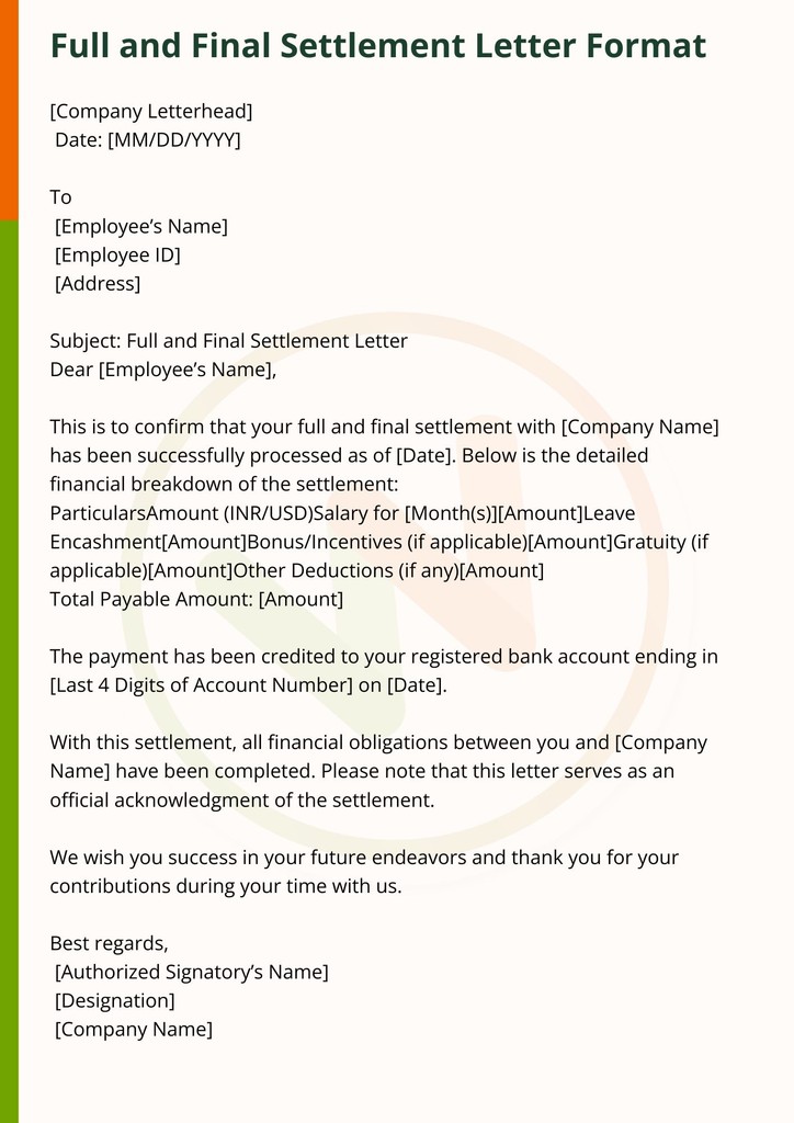 Full and Final Settlement Letter Guide - WorkOnward - A Map Based ...