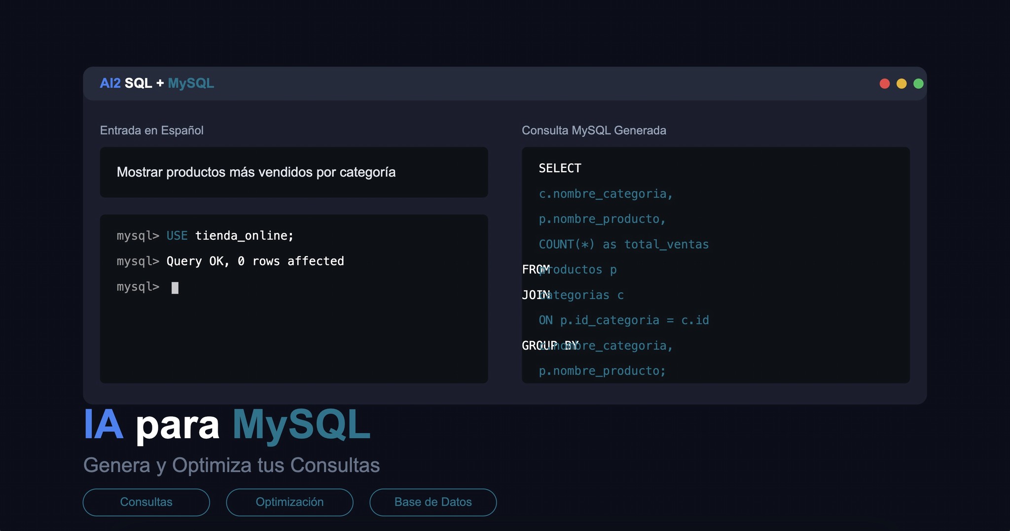 IA para MySQL: Generador de Consultas y Bases de Datos - AI2sql.io