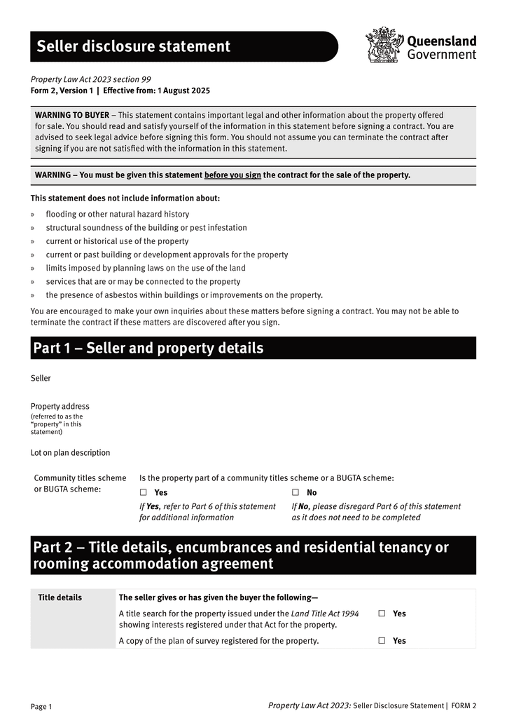 Seller Disclosure Form 2 QLD | SearchX