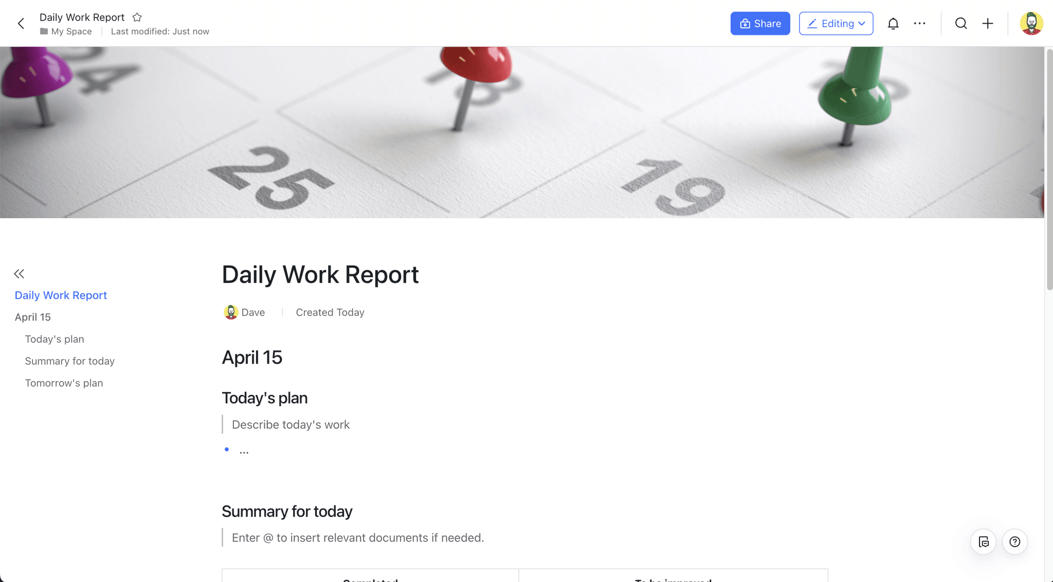 Daily Work Report Template | Lark Templates