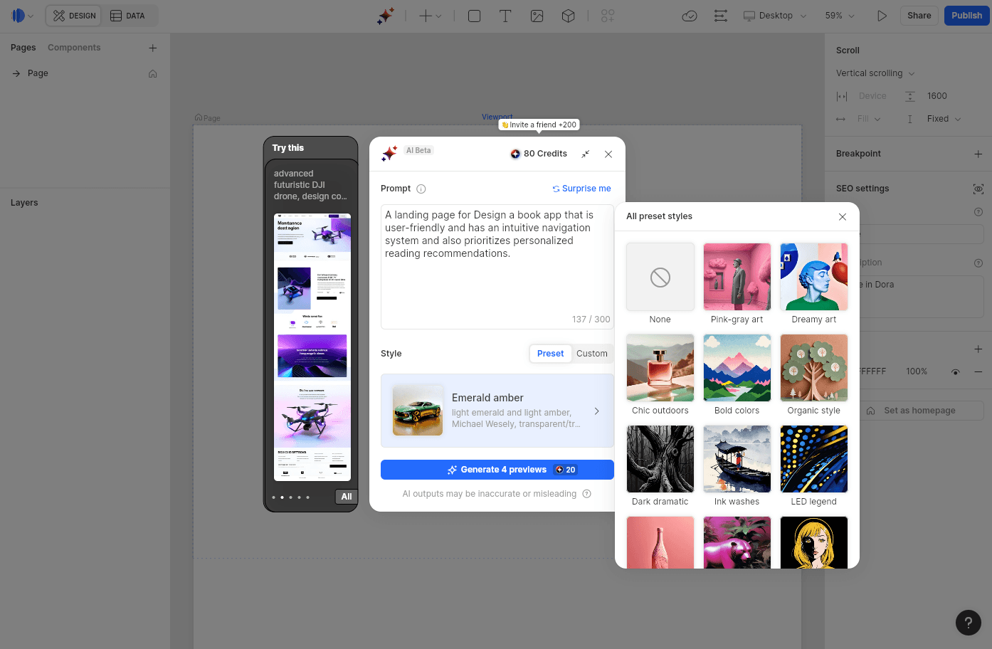 Dora AI prompt to website - Assistive AI-UX Interaction | #1 library of AI-UX interactions | All