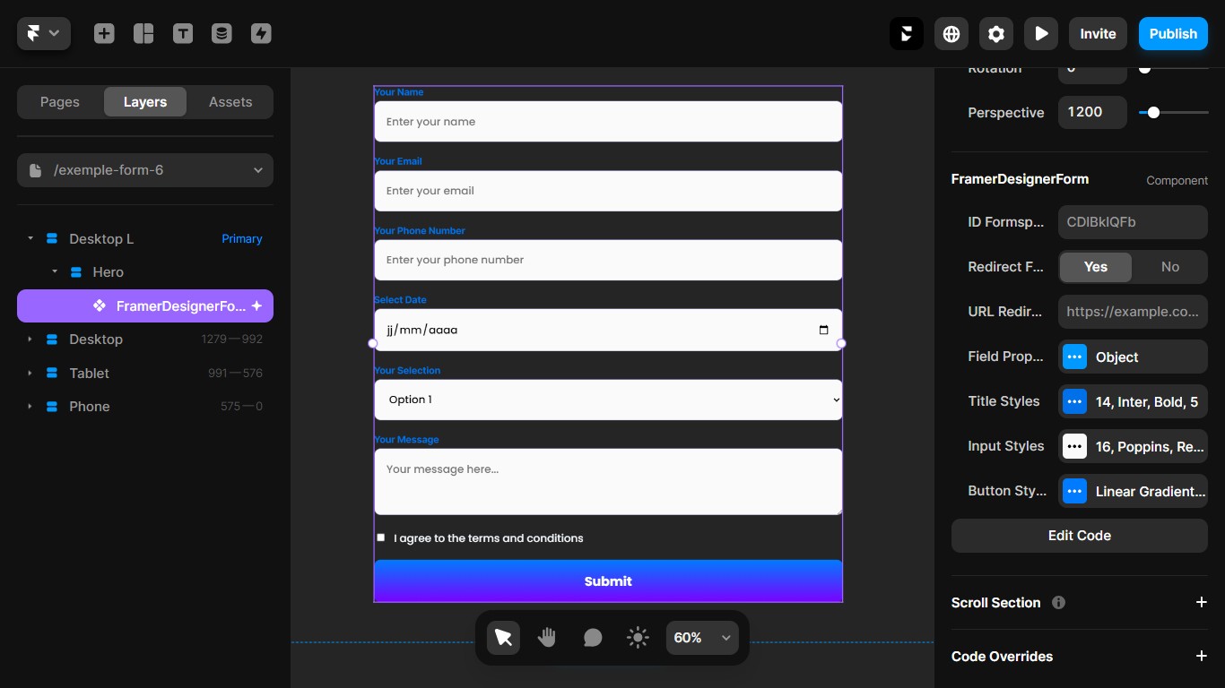 Framer Designer | Customizable forms for Framer