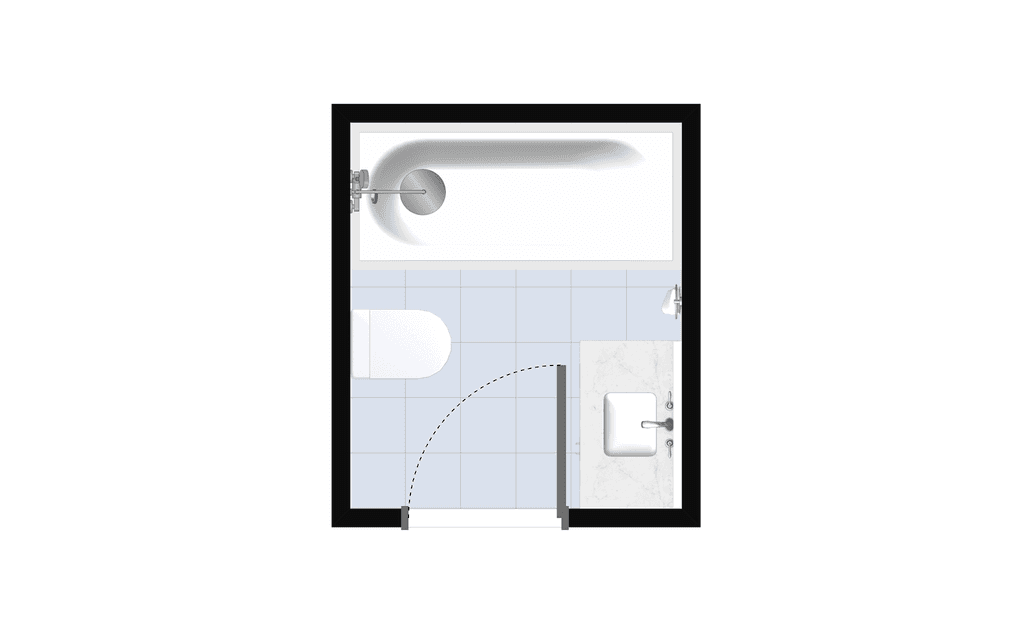 Balanced Full Bathroom with 2-Wall Center Layout | Space Designer 3D ...
