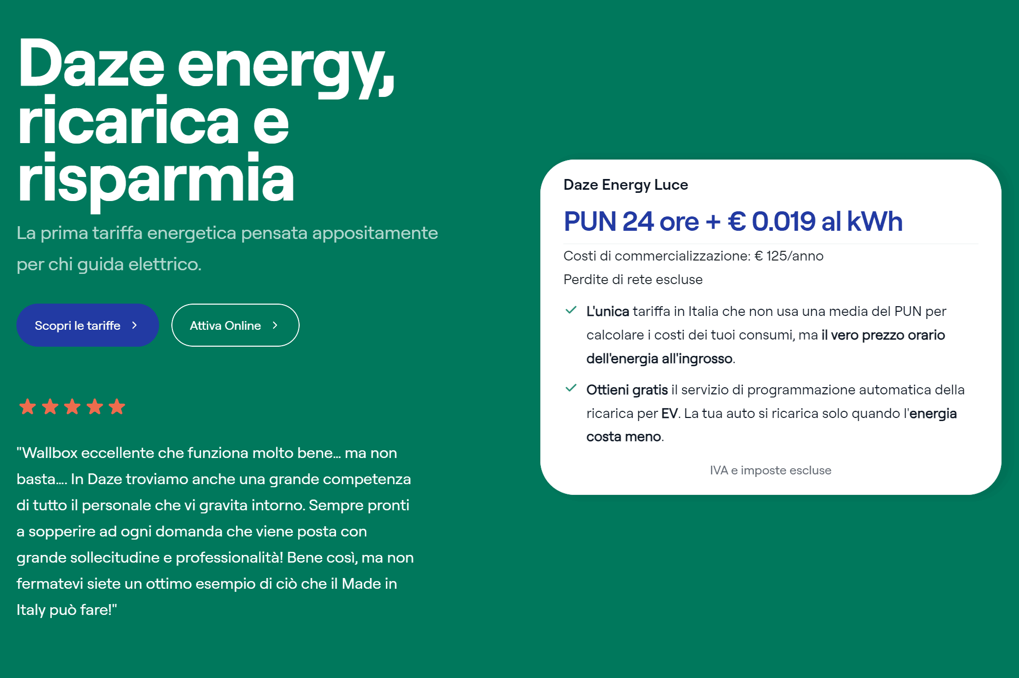 Daze Energy - Tariffa Luce per auto elettrica