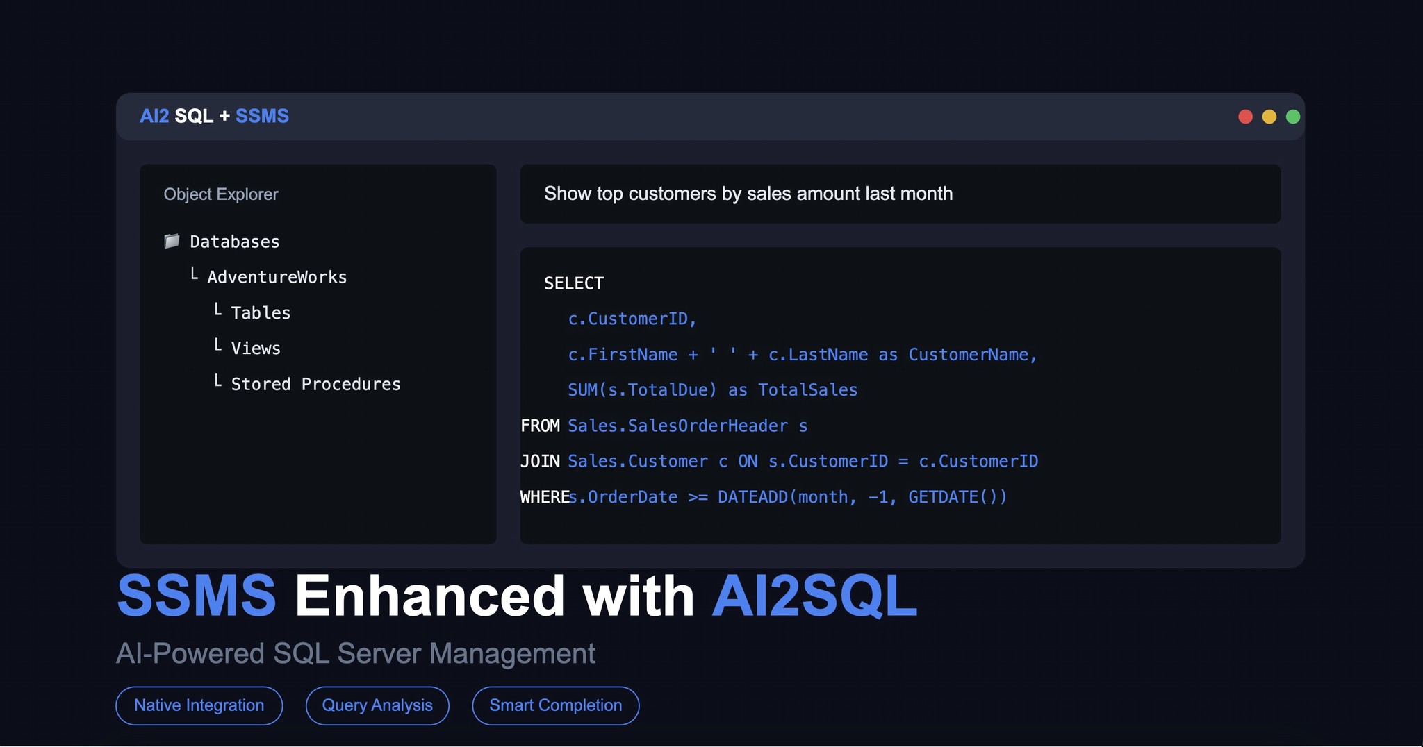 Enhance SQL Server Management Studio (SSMS) with AI2SQL | AI SQL ...