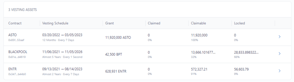 Vesting Token Tracking