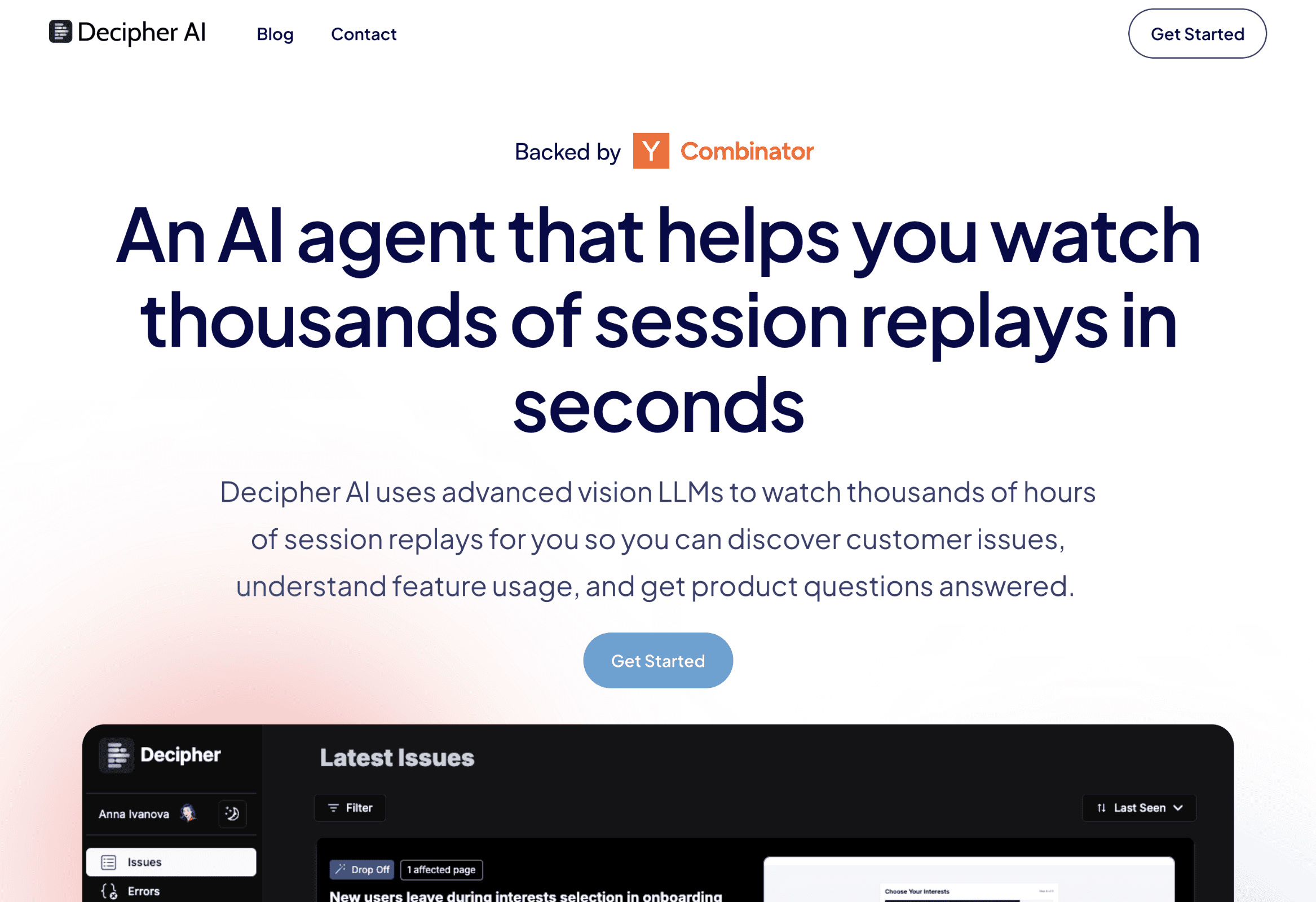 Decipher AI - AI agent that watches your session replays