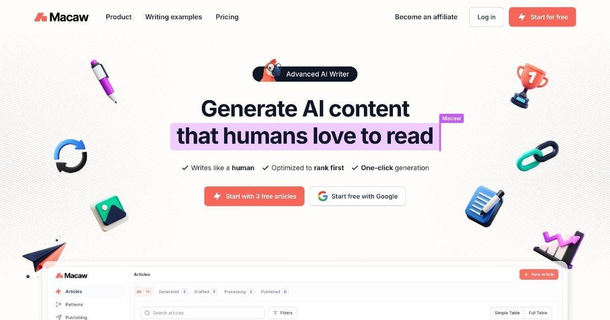 SaaS Landing Page Example: Hero with Macaw
