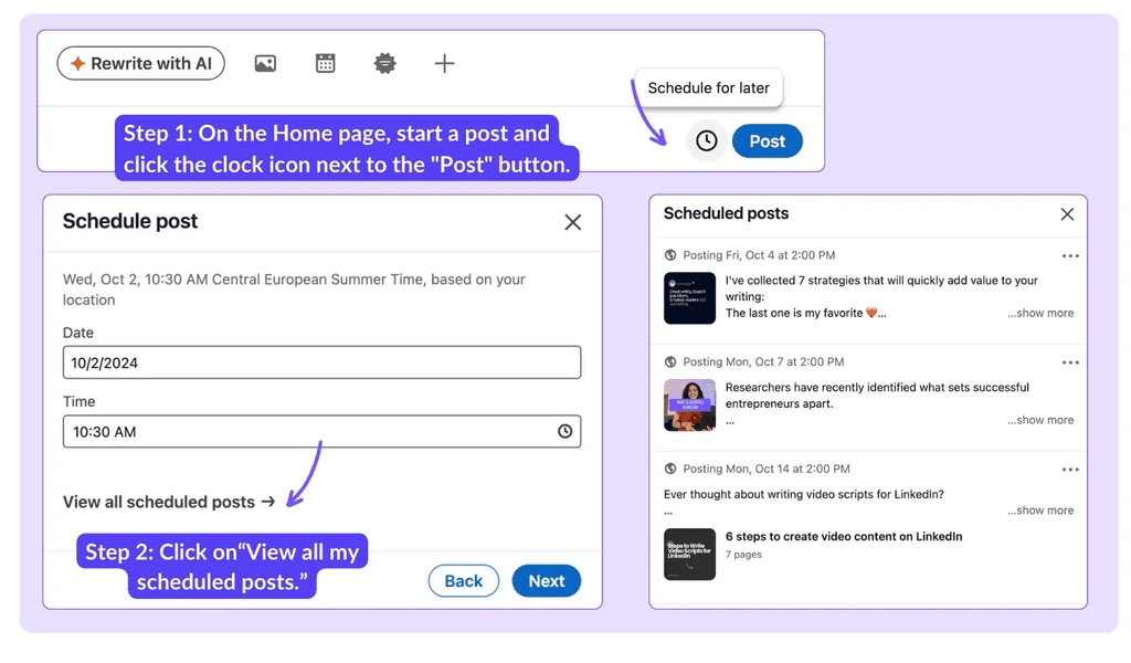 Où voir les publications programmées sur LinkedIn