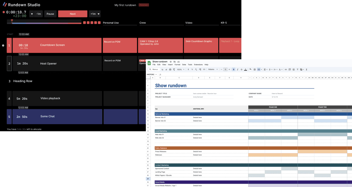 Rundown Studio vs Google Sheets - Rundown Studio