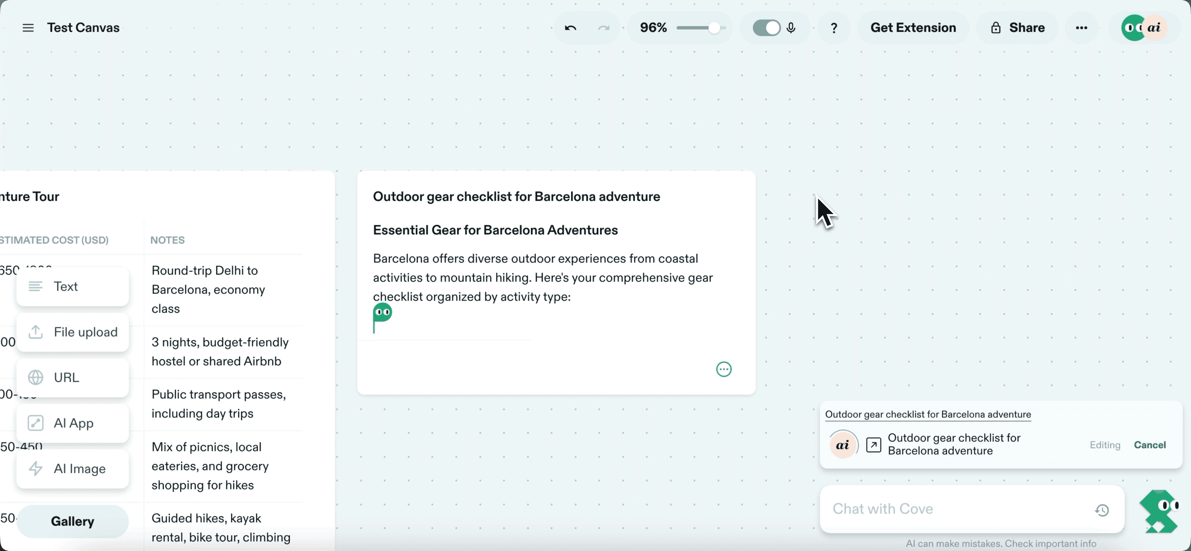 Cove's new chat on canvas - Assistive AI-UX Interaction | #1 library of AI-UX interactions | All