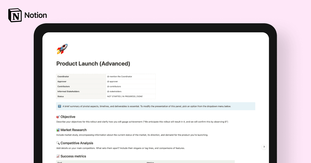 Product Launch (Advanced) – Notion Template for Startups & Product Managers