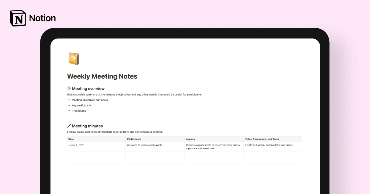 Weekly Meeting Notes Template – Notion Template for Startups & Product ...