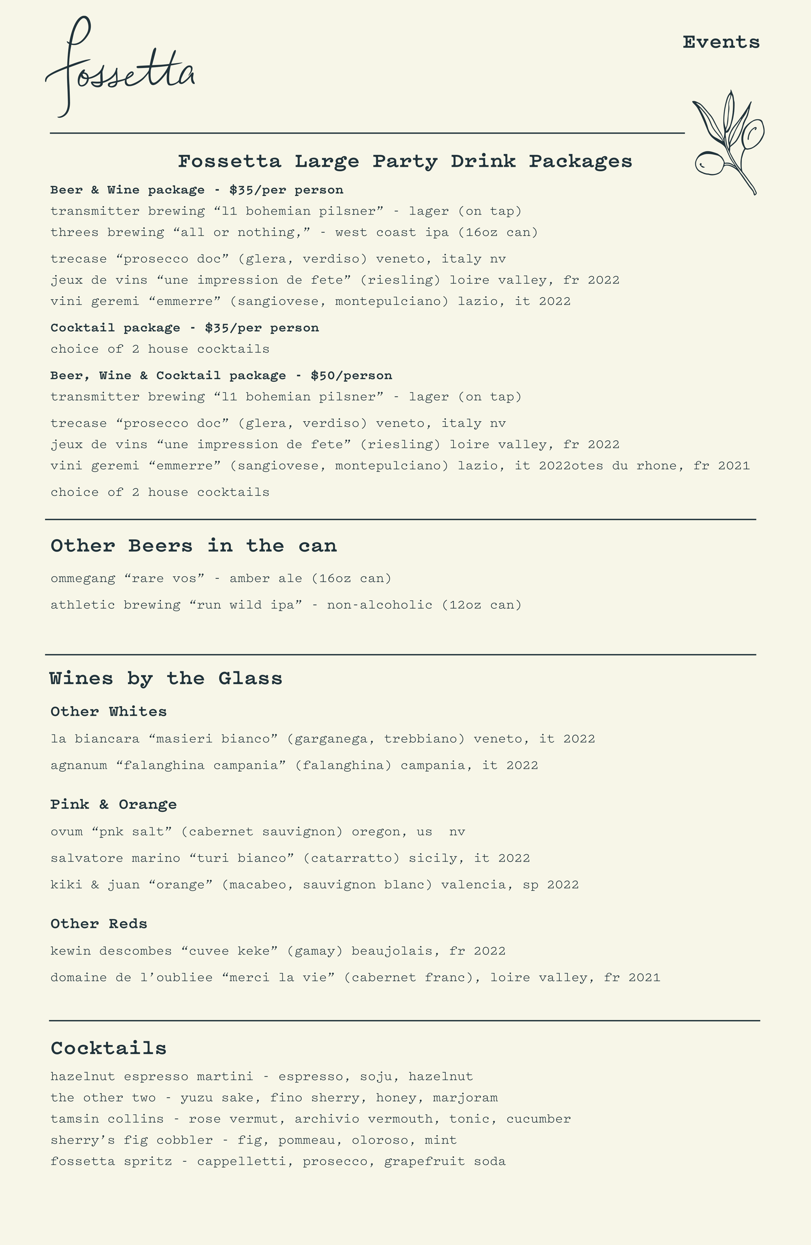 Fossetta NYC Menus