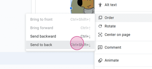 How to send an image to the back in Google Slides
