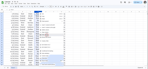 How to Hide and Unhide Columns in Google Sheets - 1 minute video guide
