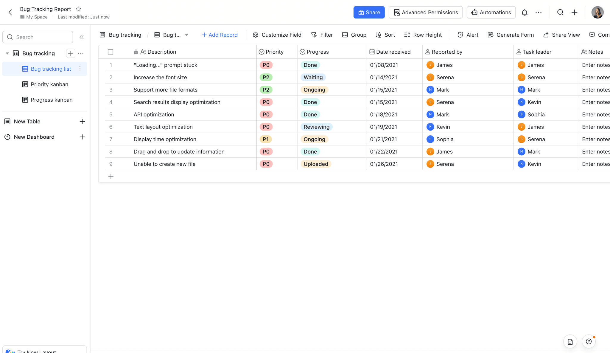 Bug tracking report Template | Lark Templates