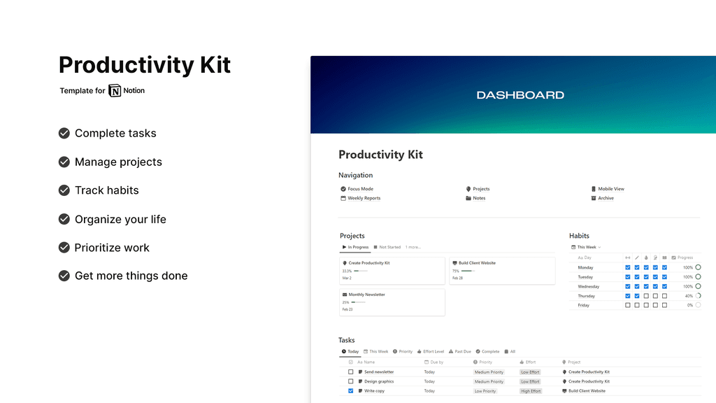 Notion Productivity Kit — Premium productivity Notion template