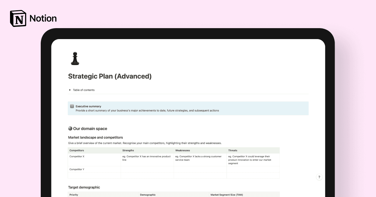 Strategic Plan (Advanced) Template – Notion Template for Startups ...