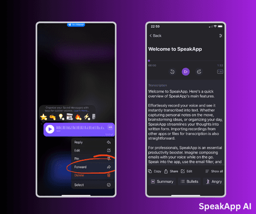 Transcribe Telegram Audio Messages to Text with SpeakApp