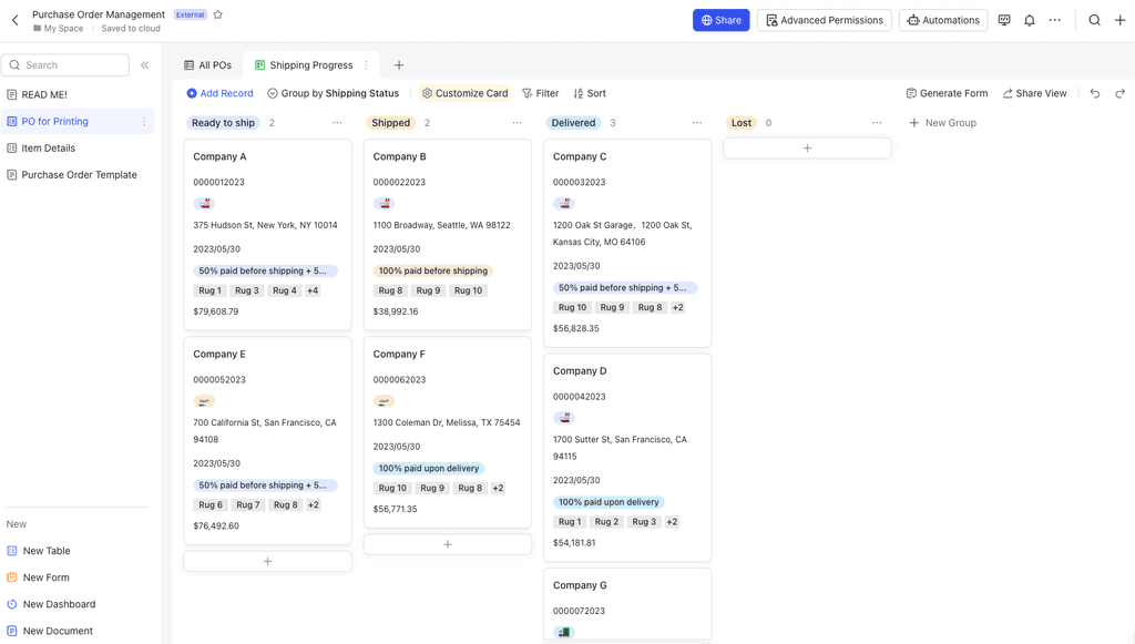 Purchase Order Management Template | Lark Templates