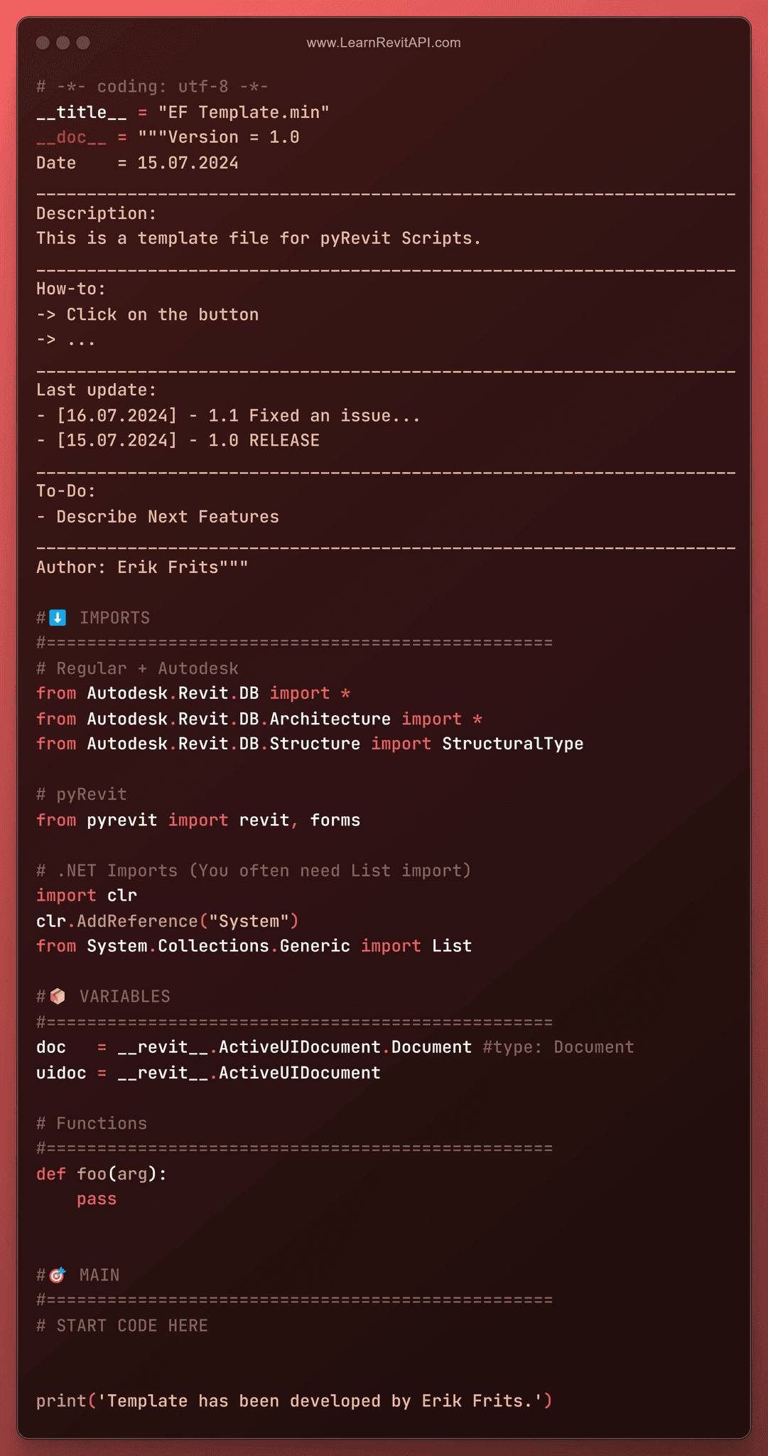 📄 My pyRevit Script Template + Anatomy - Learn Revit API - Course