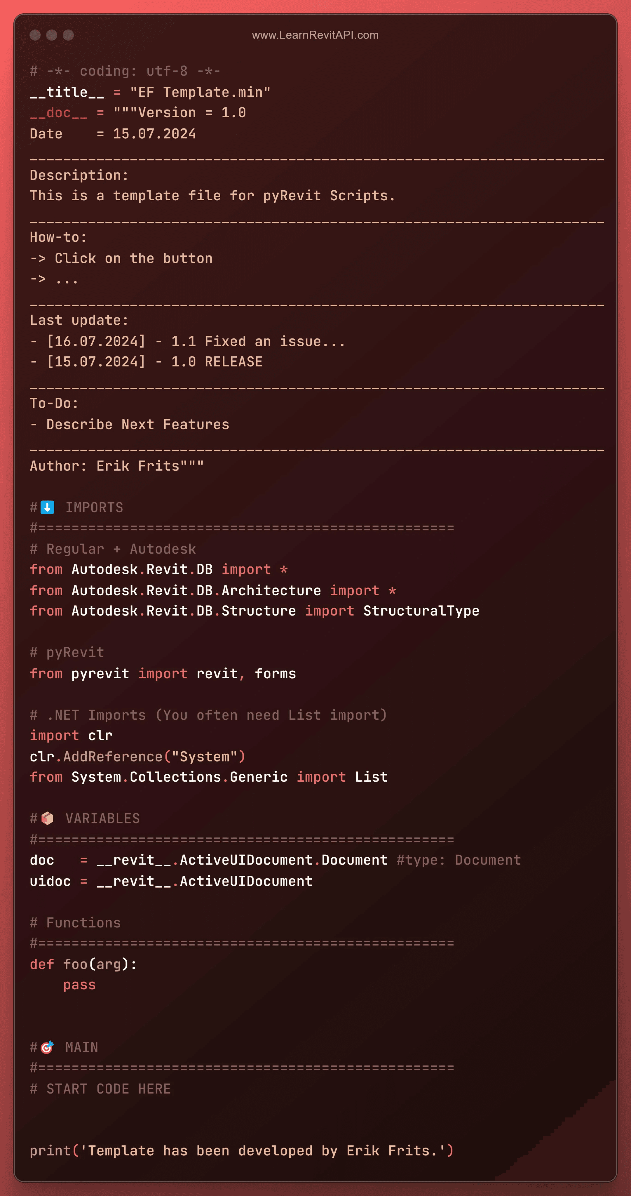 📄 My pyRevit Script Template + Anatomy - Learn Revit API - Course