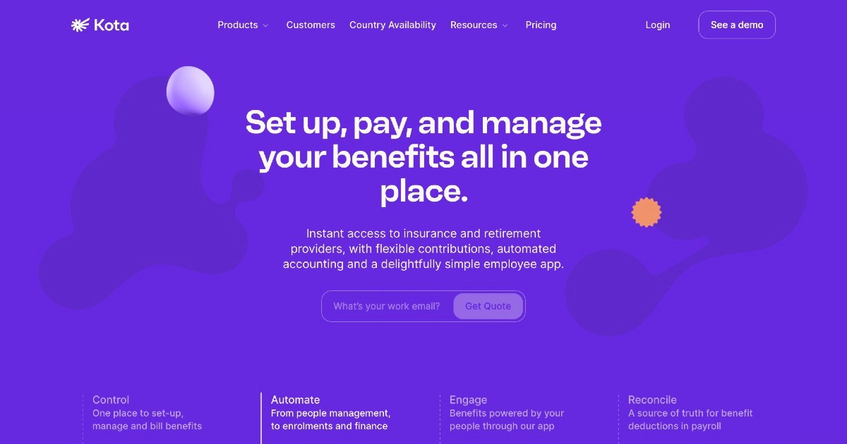SaaS Landing Page Example: Hero with Kota