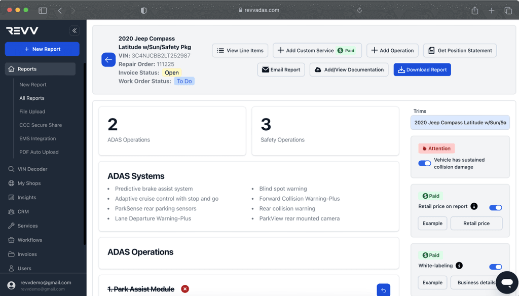 Revv ADAS | AI-Powered ADAS Calibration Reporting for Repair Shops