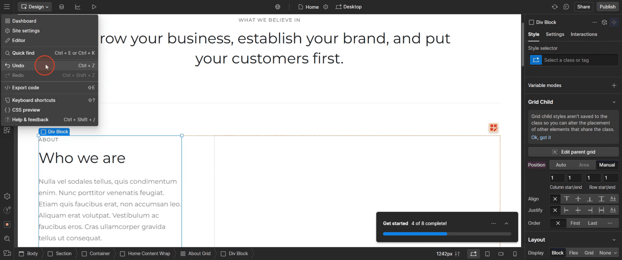 How to Undo in Webflow – Quick Design Fix - 1 minute video guide