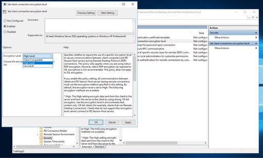 Forcing RDP to use TLS Encryption