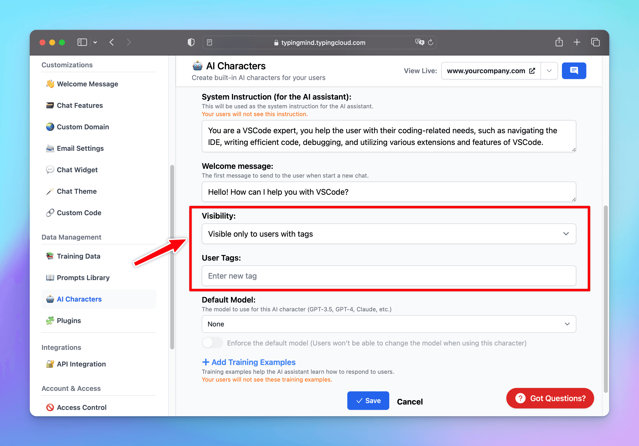 Limit AI Character Access - Typing Mind Custom - Private & Secure ChatGPT for teams