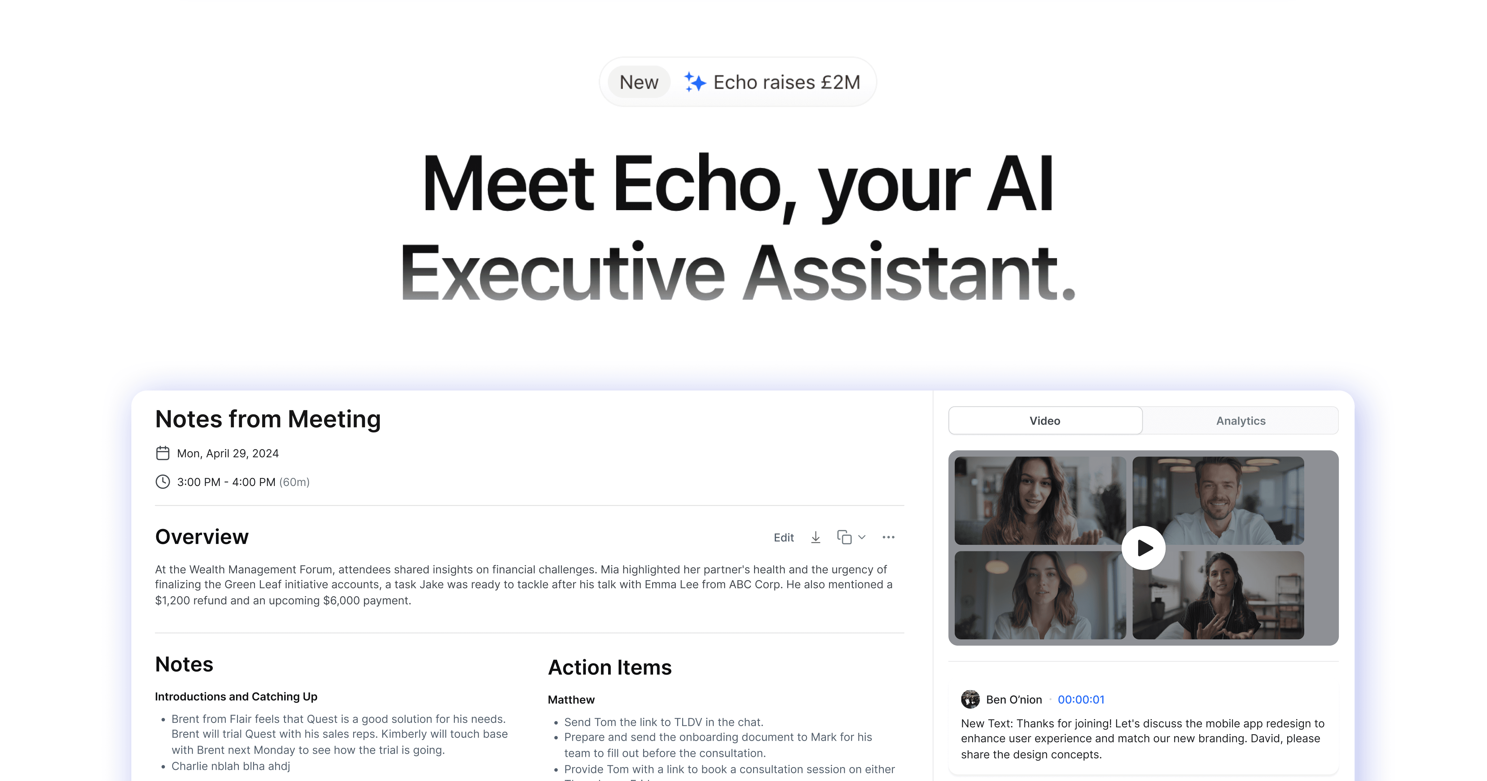 Echo AI - Takes AI Meeting Notes, Organises Your Inbox