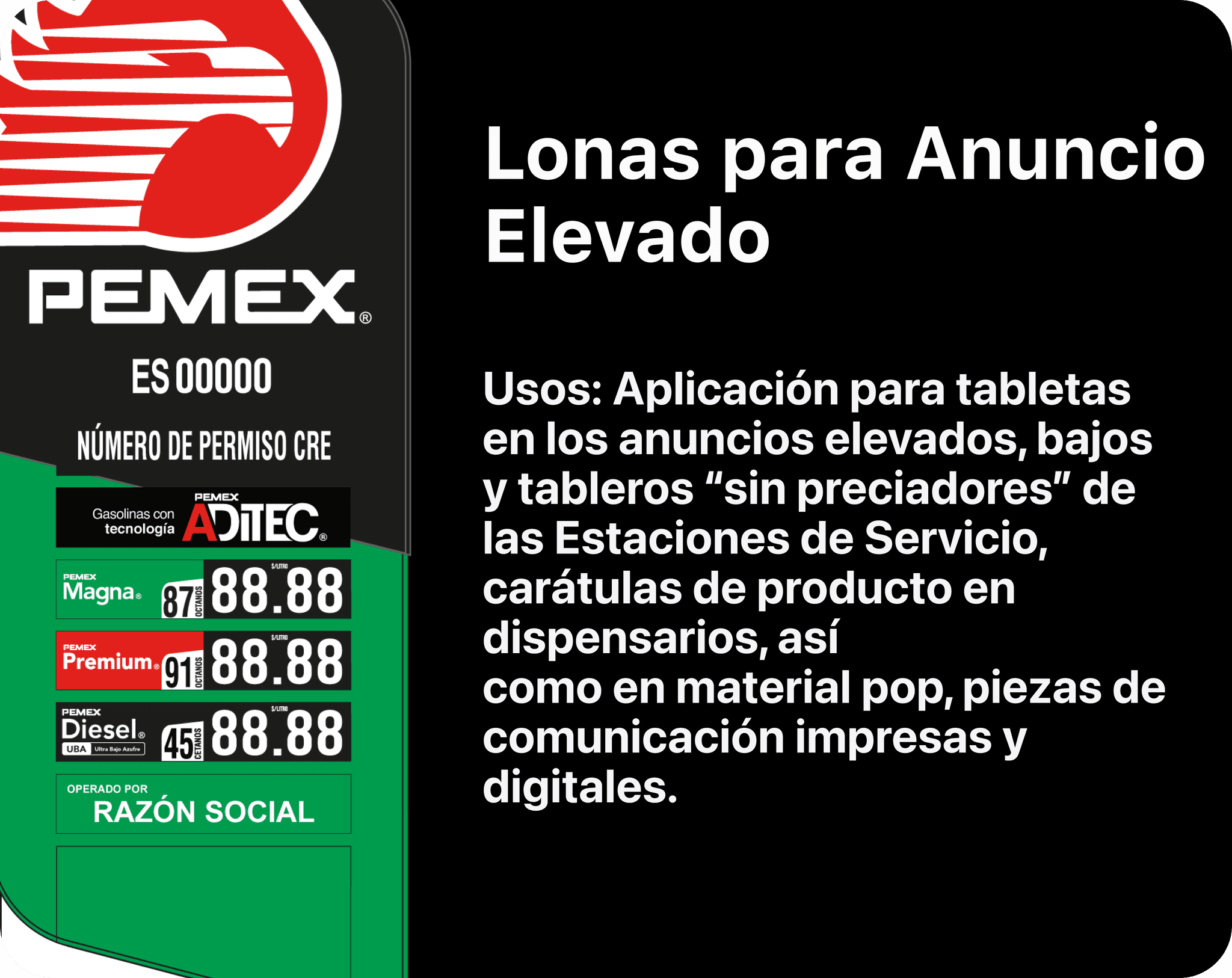 Lonas, Calcomanías y Caratulas Pemex Diesel UBA Ultra Bajo Azufre
