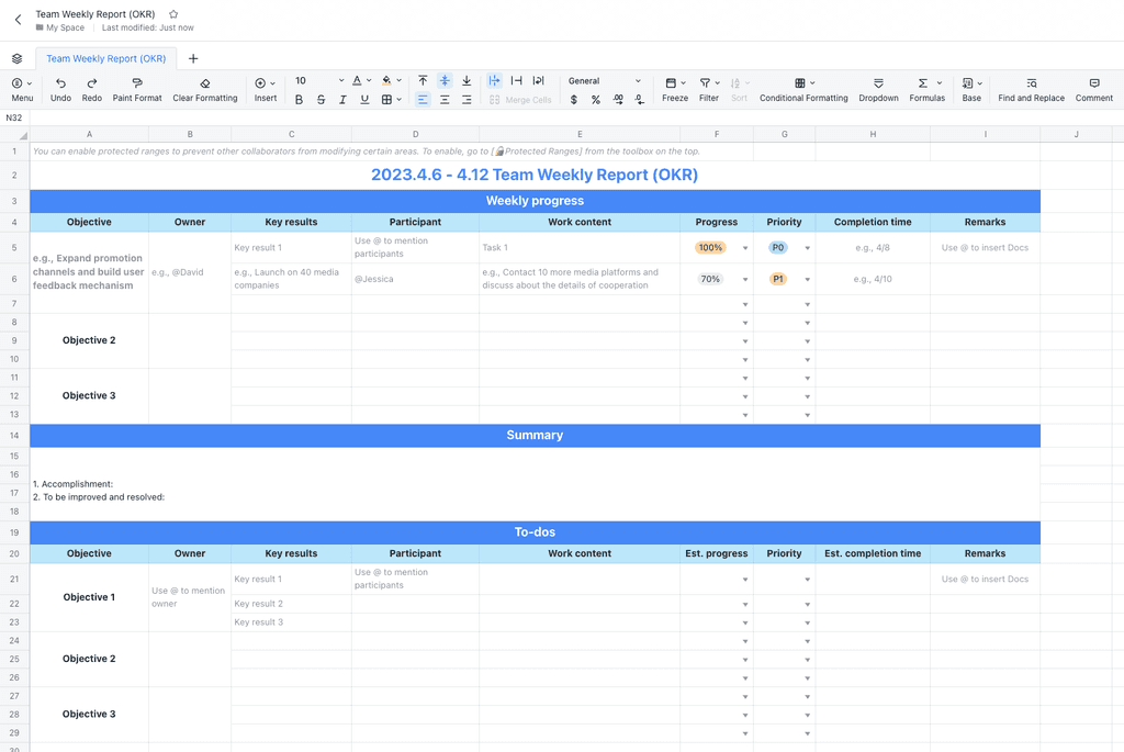 Team Weekly Report (OKR) Template | Lark Templates