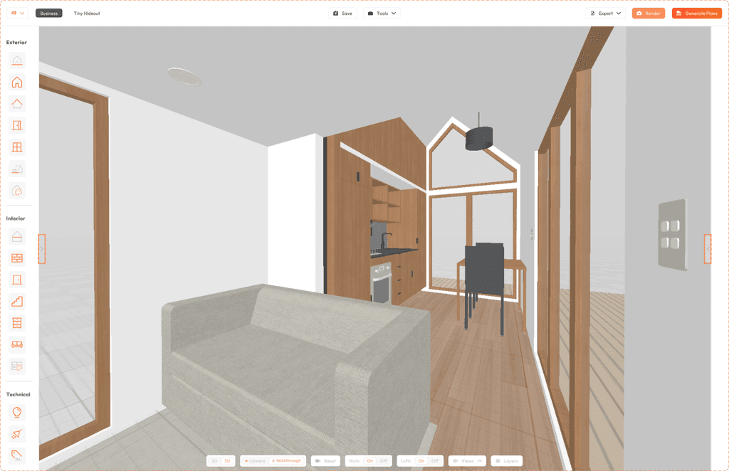 3D Tiny House Design Software User Interface Update