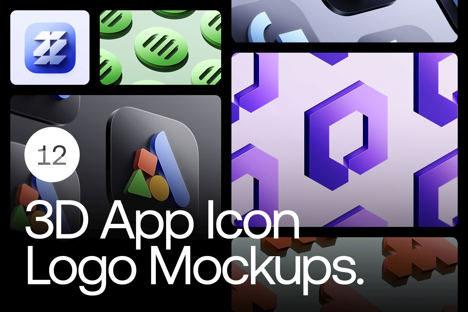 3D App Icon Logo Mockups - 12 Scenes | Asylab