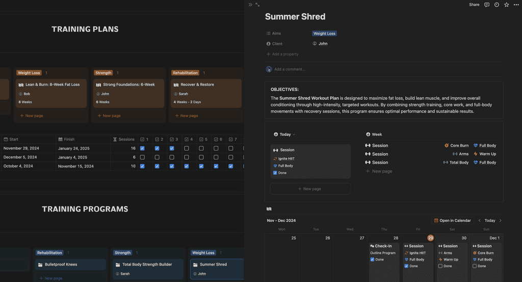 PRO COACH - Personal Trainer Notion Template by Harrison Wallace