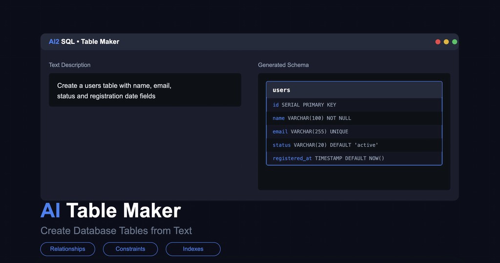 AI Table Maker: Generate Database Tables from Text | Free Tool - AI2sql.io
