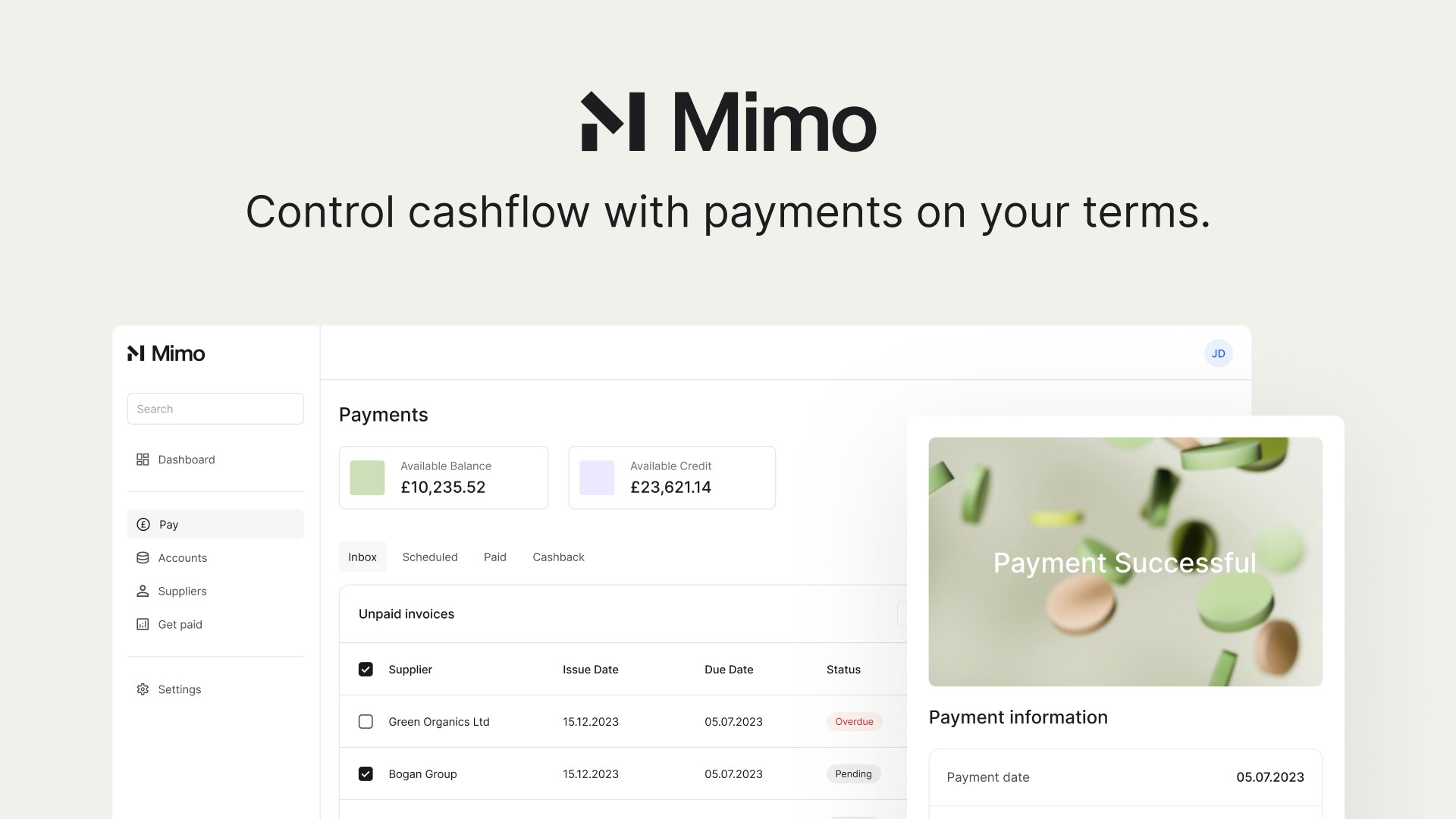 Mimo — Control cashflow with payments on your terms.
