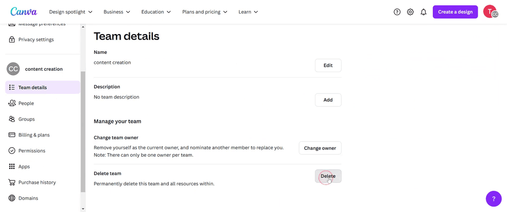 How to leave a team in Canva - 1 minute video guide