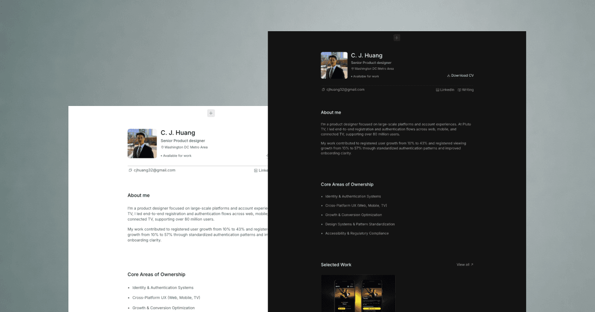 C. J. Huang — Product Designer | Identity & Growth Systems