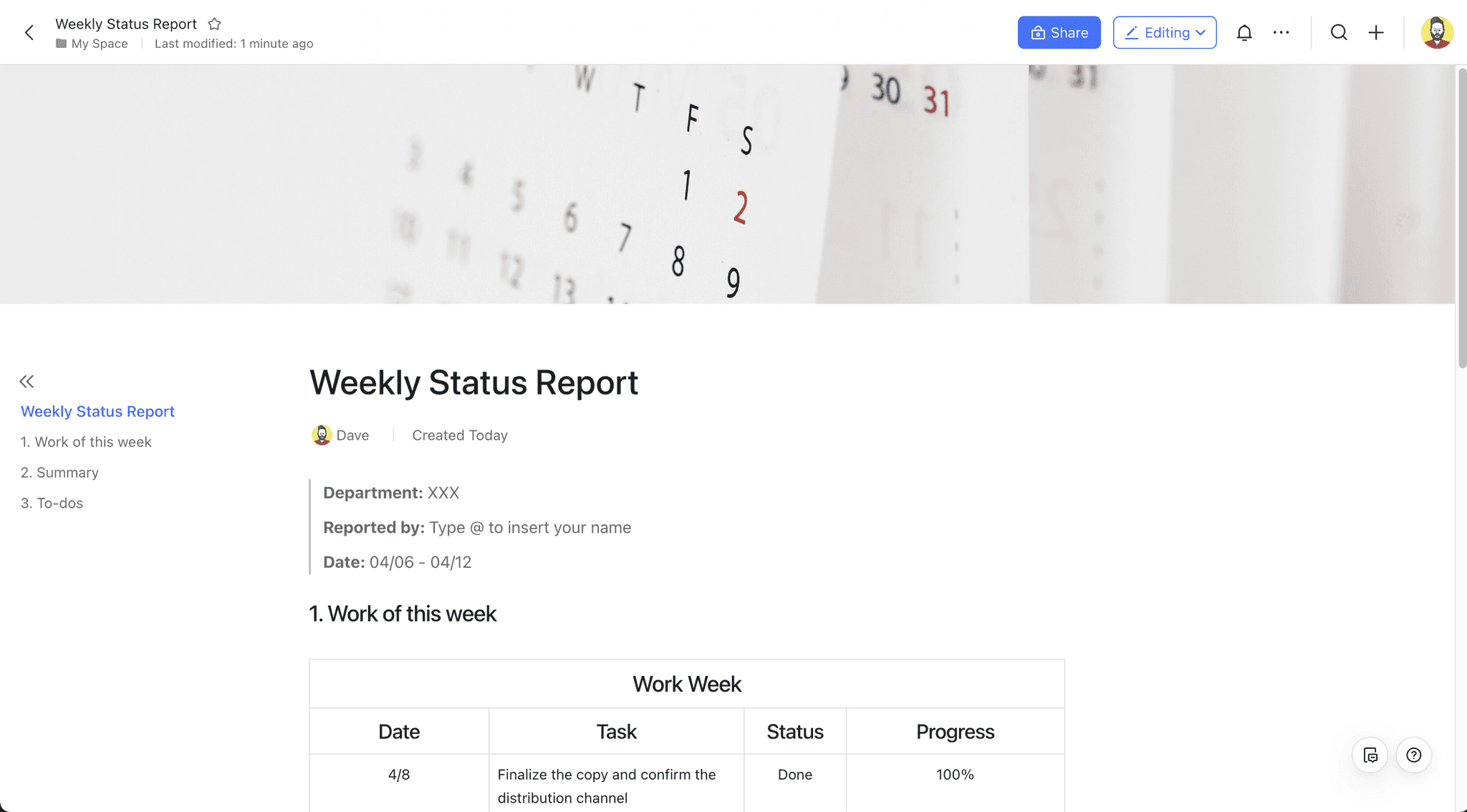 Weekly Status Report Template | Lark Templates