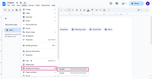 How to add a header in Google Docs